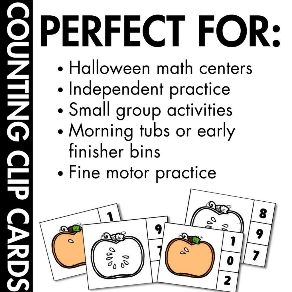Halloween Pumpkin Counting Clip Cards samples