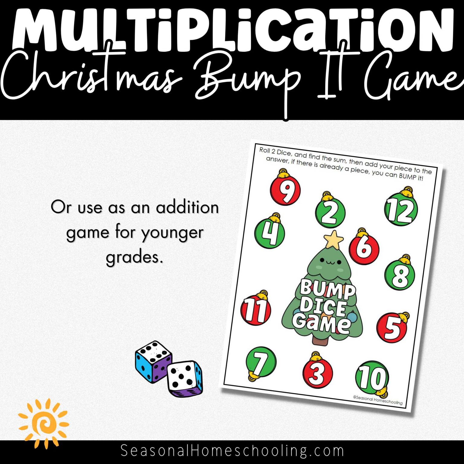 Christmas Bump Dice Game with Multiplication Up to 12