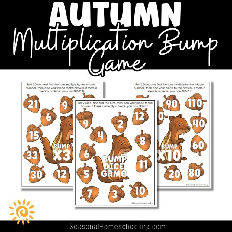 Squirrel Autumn Bump Dice Game with Multiplication Up to 12